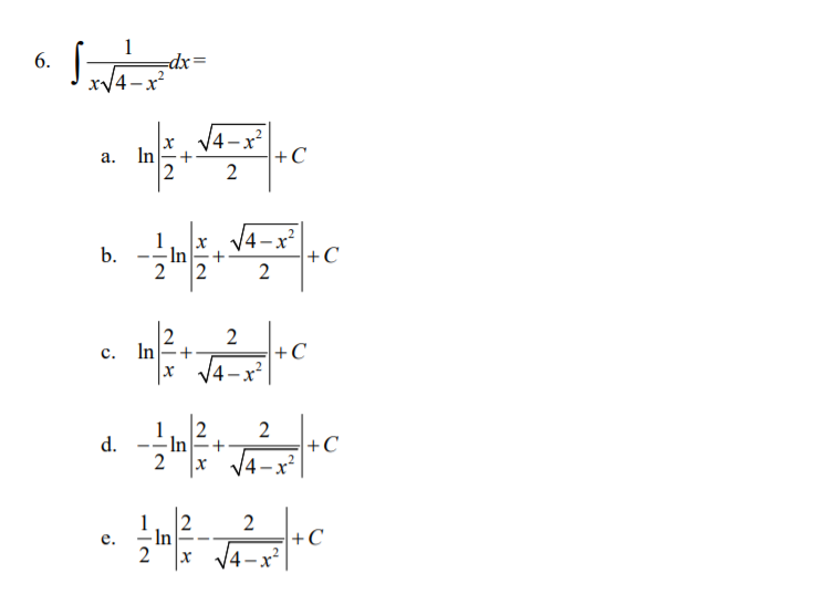 Solved Integral 1/xsqrt(4-x2) dx Can somebody write out | Chegg.com