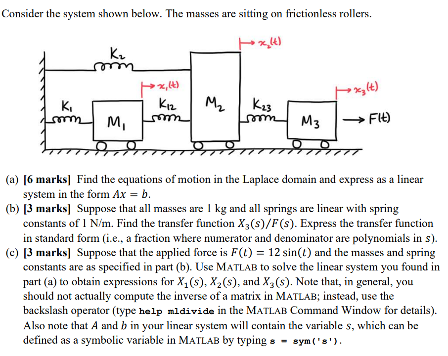 Solved Consider the system shown below. The masses are | Chegg.com