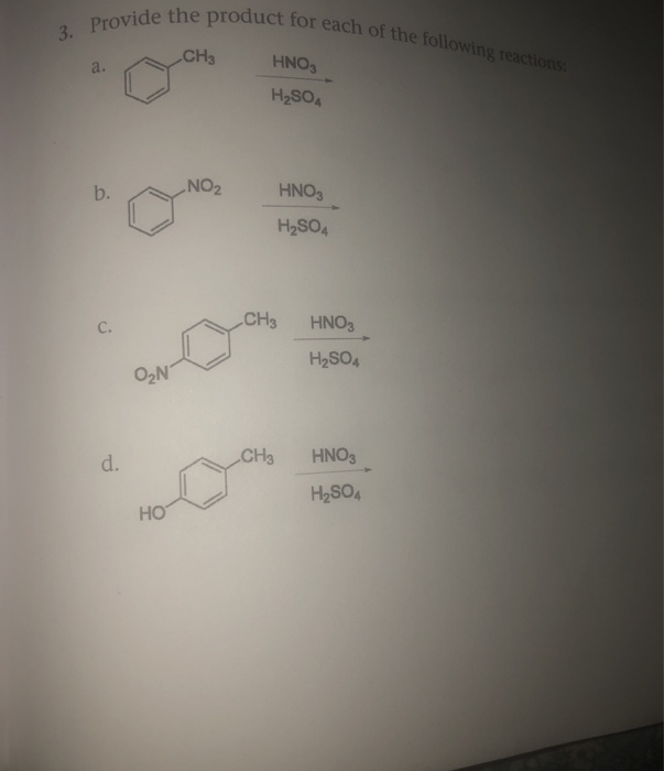 Solved oduct for each of the following reactions 3. CH3 HNO3 | Chegg.com