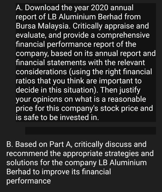 Solved A. Download the year 2020 annual report of LB | Chegg.com