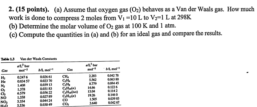 Solved 2. (15 points). (a) Assume that oxygen gas (O2) | Chegg.com