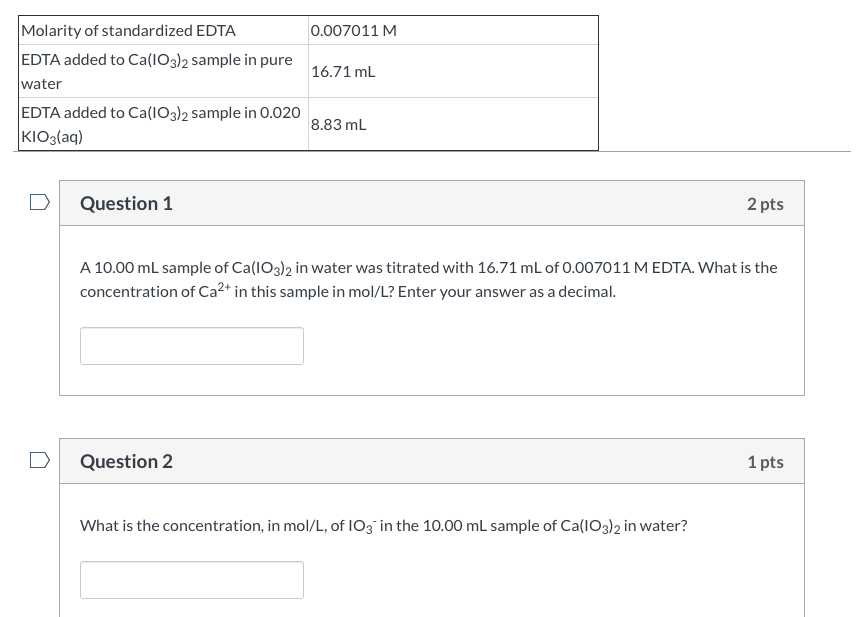 Solved Molarity of standardized EDTA 0.007011M EDTA added to | Chegg.com