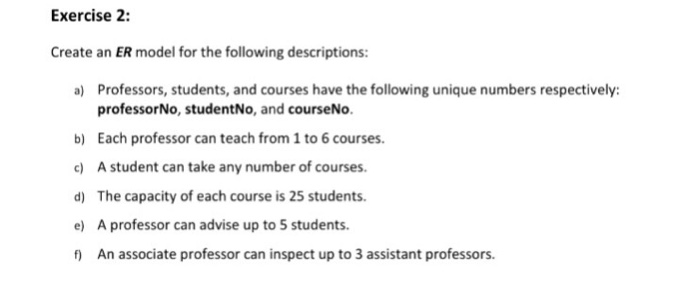 Solved Exercise 2: Create an ER model for the following | Chegg.com
