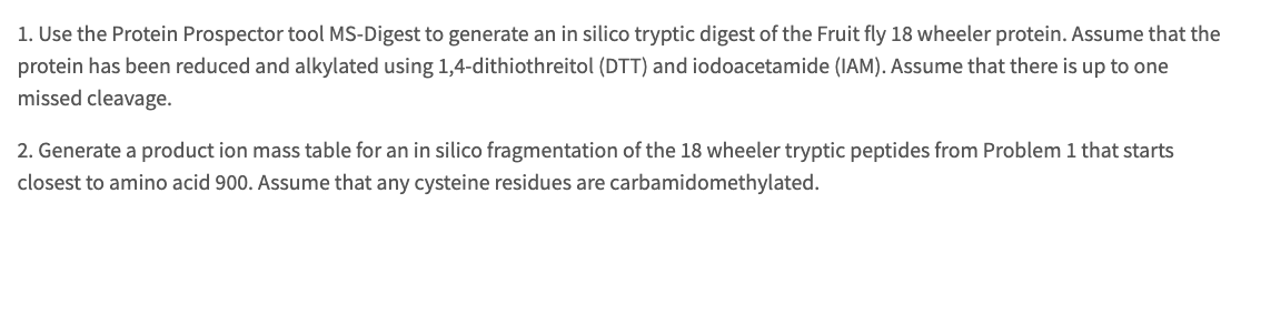 1. Use the Protein Prospector tool MS-Digest to | Chegg.com