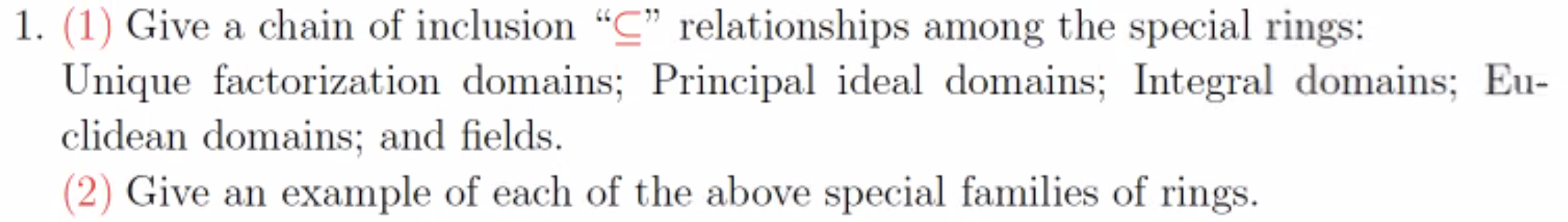 Solved 1. (1) Give a chain of inclusion " ⊆ " relationships | Chegg.com