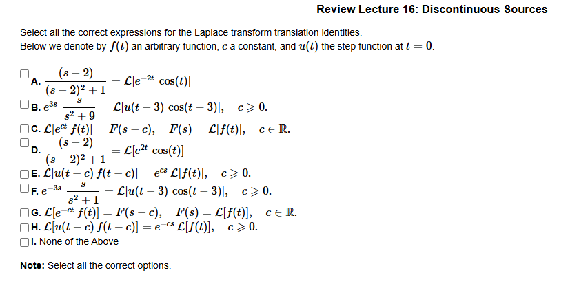 Solved Review Lecture 16: Discontinuous SourcesSelect all | Chegg.com
