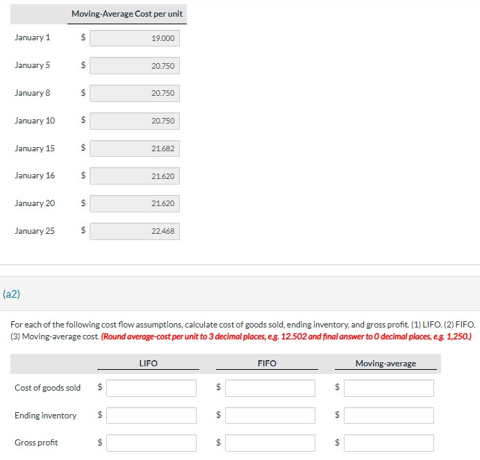 Solved (a2)For each of the following cost flow assumptions, | Chegg.com