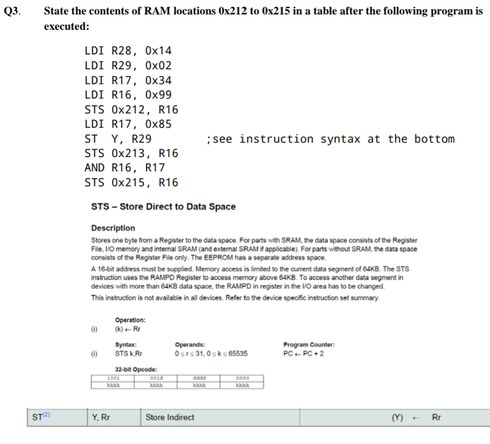 Solved State the contents of RAM locations 0×212 to 0×215 in | Chegg.com