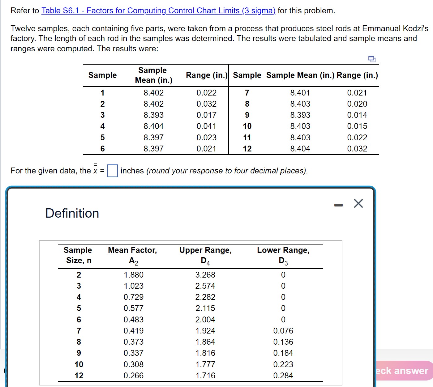 Solved Twelve samples, each containing five parts, were | Chegg.com