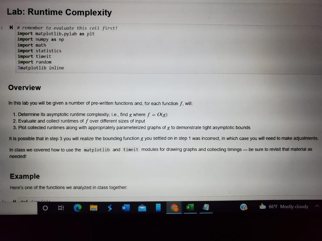 Lab: Runtime Complexity : # remember to evaluate this | Chegg.com