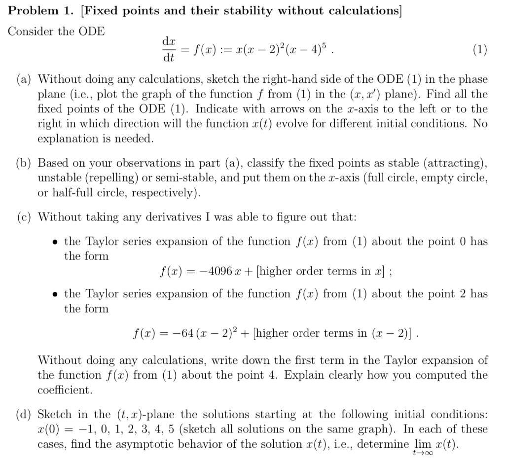 Solved Problem 1. (Fixed points and their stability without | Chegg.com