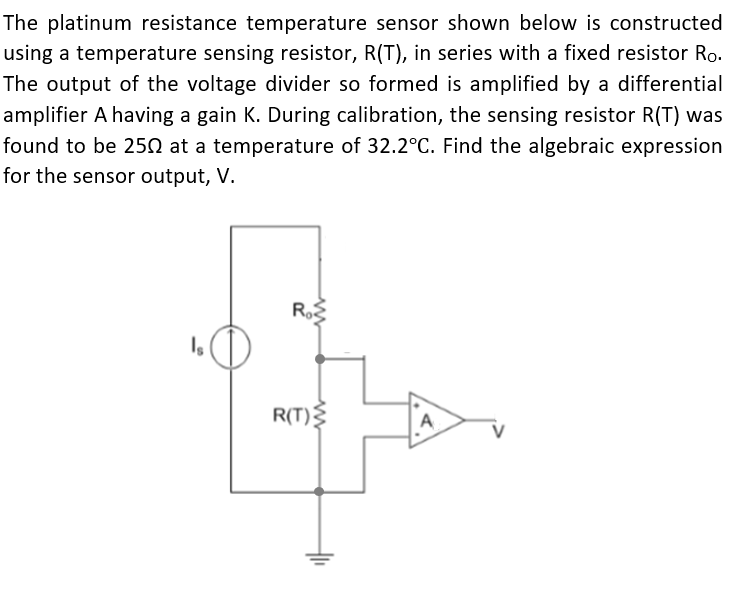 Solved The platinum resistance temperature sensor shown | Chegg.com