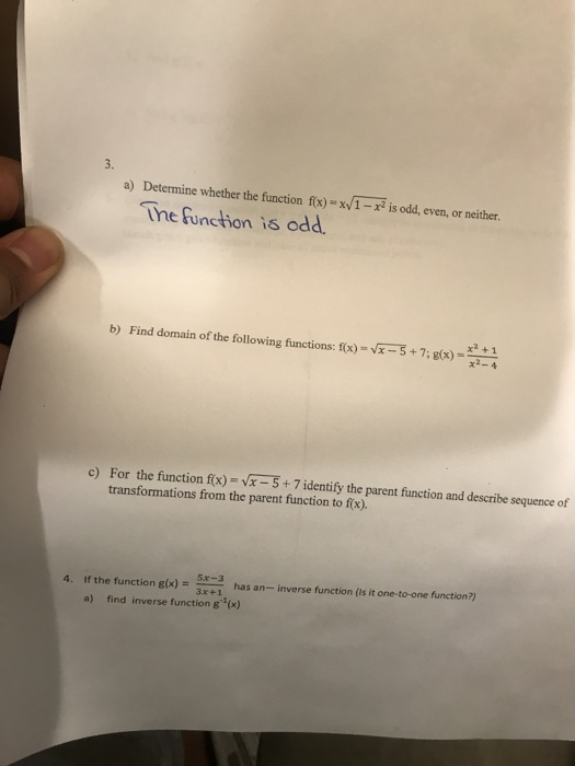 Solved Determine whether thefunction f(x)=x/1-2is odd, even, | Chegg.com