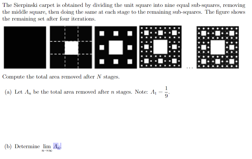 The Sierpinski carpet is obtained by dividing the | Chegg.com