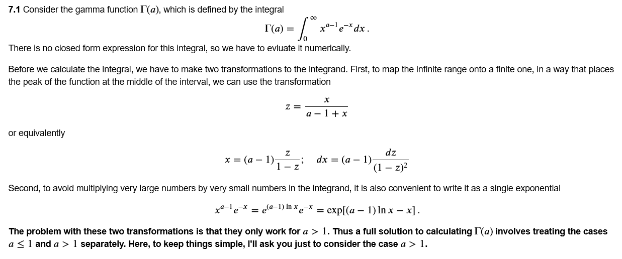 7.1 Consider the gamma function f(a), which is | Chegg.com