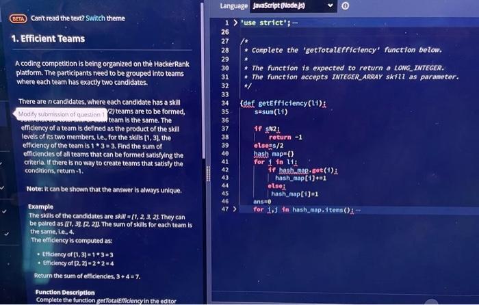 1. Efficient Teams | Chegg.com