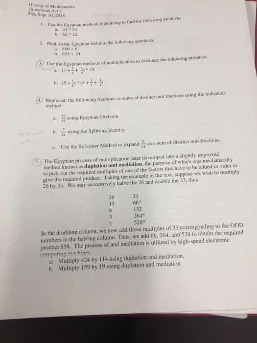 Solved History of Mathematics Homework Set 2 Due Sept 10, | Chegg.com