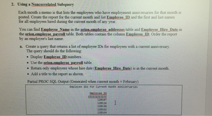 Solved 2. Using a Noncorrelated Subquery Each month a memo | Chegg.com