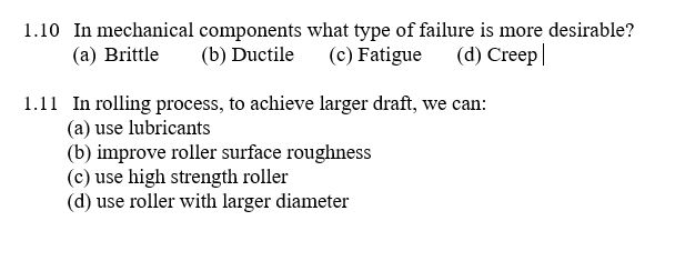 Solved 1.10 In mechanical components what type of failure is | Chegg.com