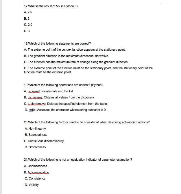 Solved 17. What is the result of 5/2 in Python 3? A. 2.5 B. | Chegg.com
