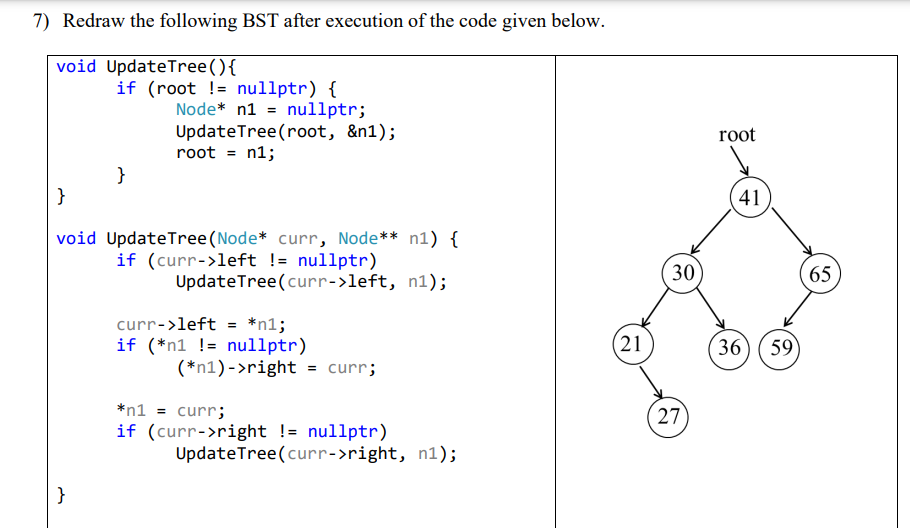 Solved 7) Redraw the following BST after execution of the | Chegg.com