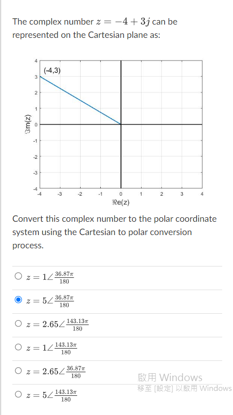 Solved The complex number z=−4+3j can be represented on the | Chegg.com