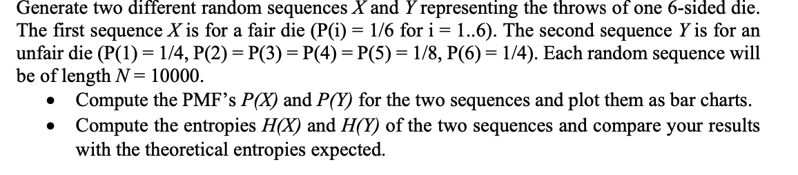 a = = Generate two different random sequences X and Y | Chegg.com