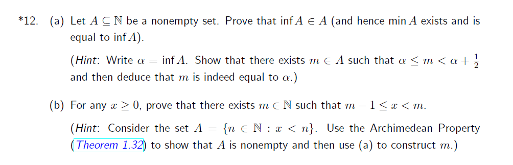 Solved *12. (a) Let A CN be a nonempty set. Prove that inf A | Chegg.com