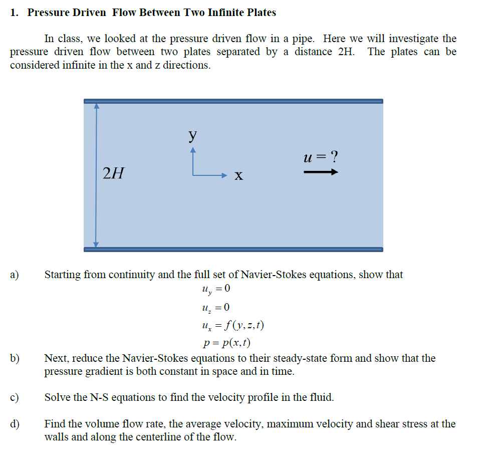 Solved 1. Pressure Driven Flow Between Two Infinite Plates | Chegg.com