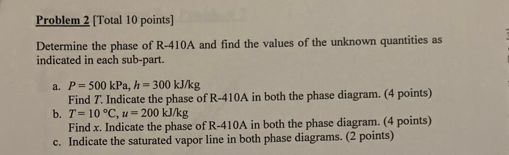 Solved Determine the phase of R−410 A and find the values of | Chegg.com