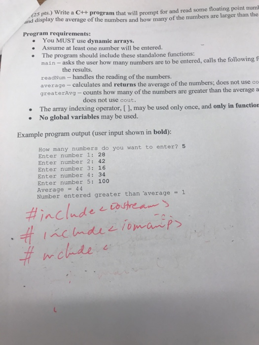 Solved 25 pts.) Write a C++ program that will prompt for and | Chegg.com