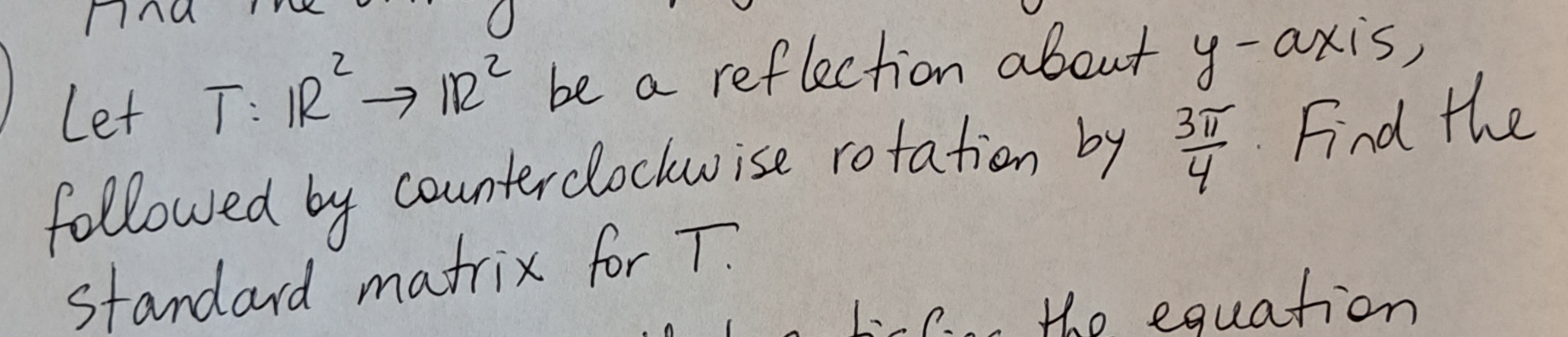 Solved Let T:R2→R2 be a reflection about y-axis, followed by | Chegg.com