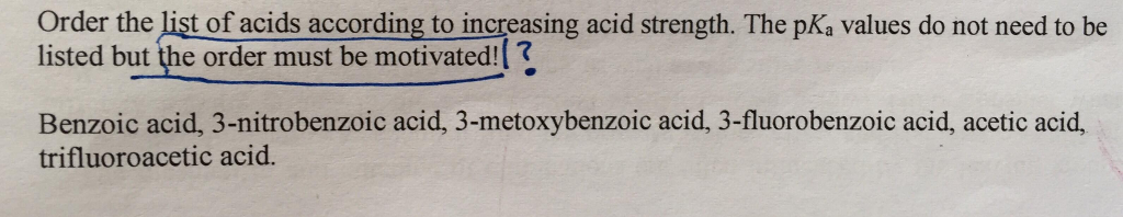 Solved Order the list of acids according to increasing acid | Chegg.com