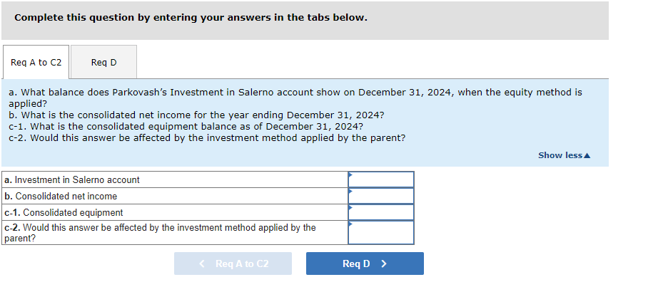 Solved Consolidation Worksheet Entries Prepare entry ∗C if | Chegg.com