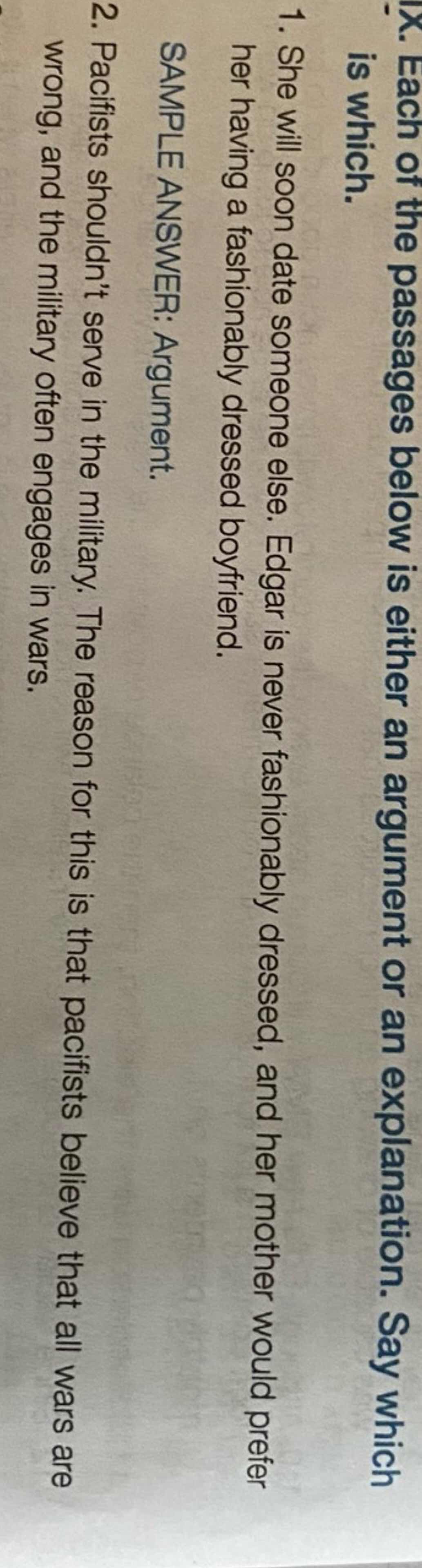 Solved IX. ﻿Each of the passages below is either an argument | Chegg.com