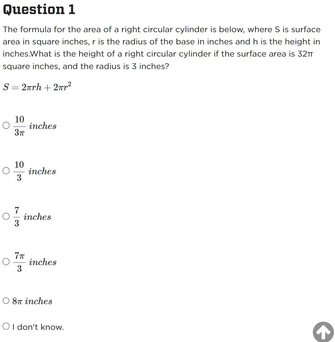 Solved Question 1 The formula for the area of a right | Chegg.com