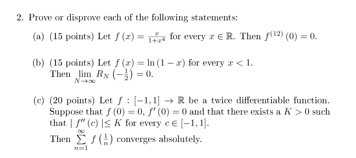 2. Prove or disprove each of the following | Chegg.com