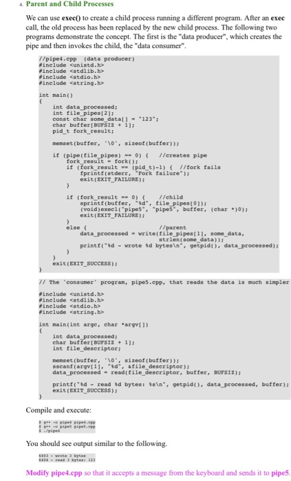 Solved 4 Parent and Child Processes We can use exec0 to | Chegg.com