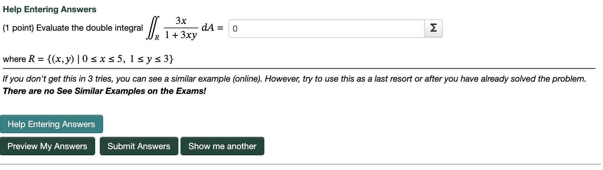 Solved point) Evaluate the double integral ∬R1+3xy3xdA= | Chegg.com