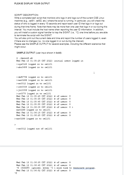 Solved PLEA SE DISPLAY YOUR OUTPUT SCRIPT DESCRIPTION: Write | Chegg.com