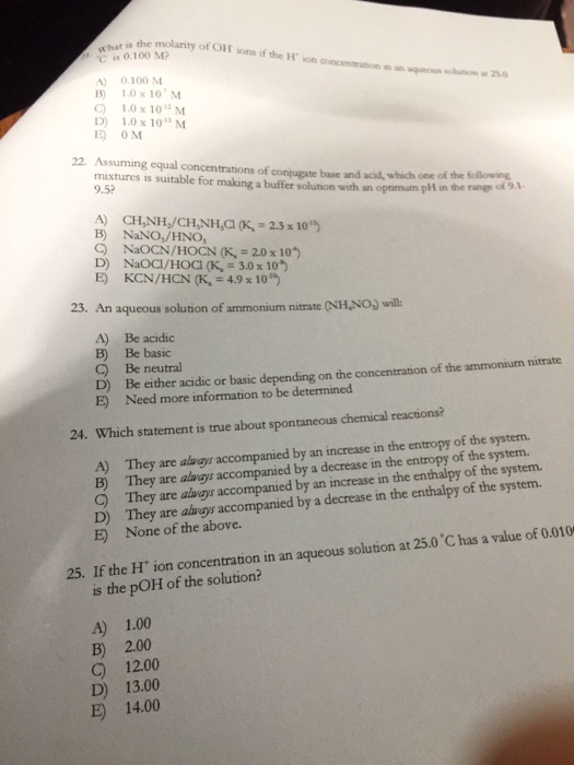 Solved Multiple Choice (2 points each) 1. ate the pH of a | Chegg.com