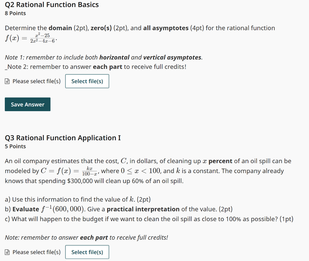 Solved Q2 Rational Function Basics 8 Points Determine the | Chegg.com