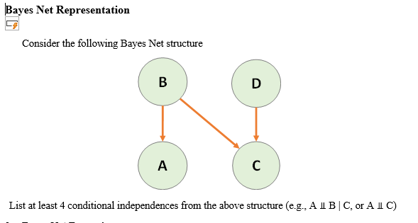 Solved Bayes Net Representation Consider the following Bayes | Chegg.com