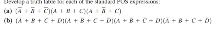 Solved Develop a truth table for each of the standard POS | Chegg.com