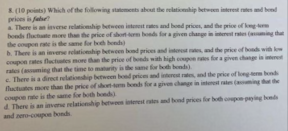 Solved 8. (10 points) Which of the following statements | Chegg.com