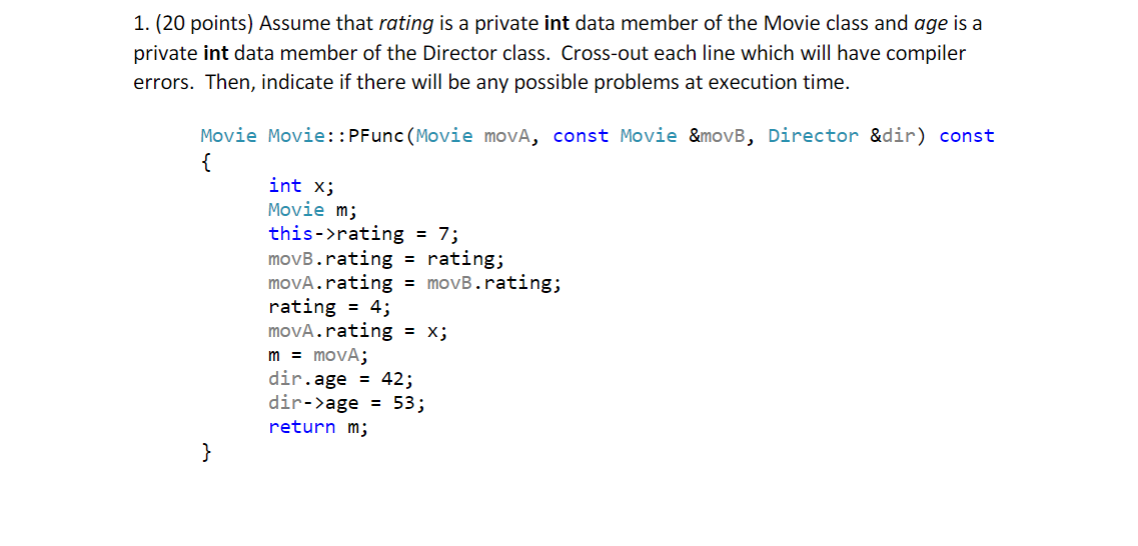 Solved 1. (20 points) Assume that rating is a private int | Chegg.com