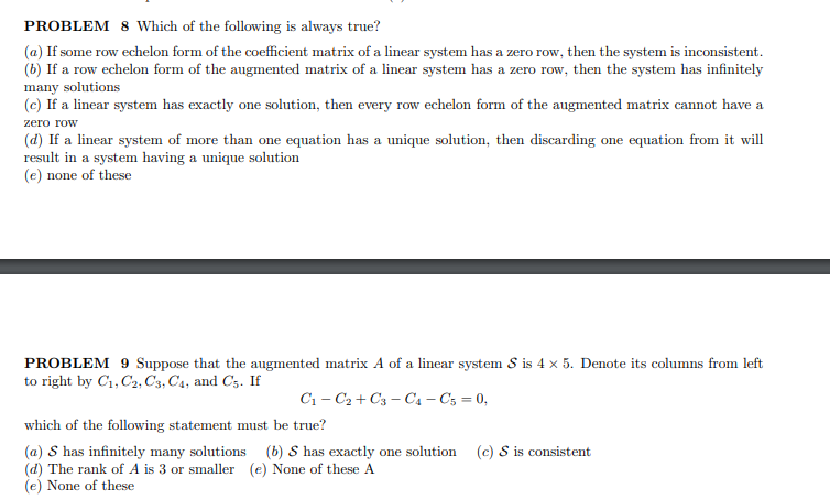 Solved PROBLEM 8 Which of the following is always true? (a) | Chegg.com