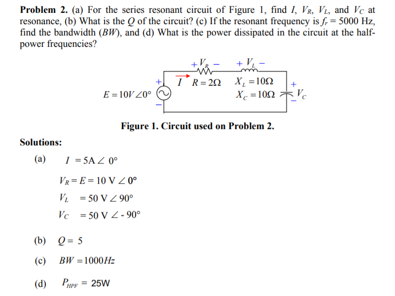 Solved Problem 2. (a) For the series resonant circuit of | Chegg.com