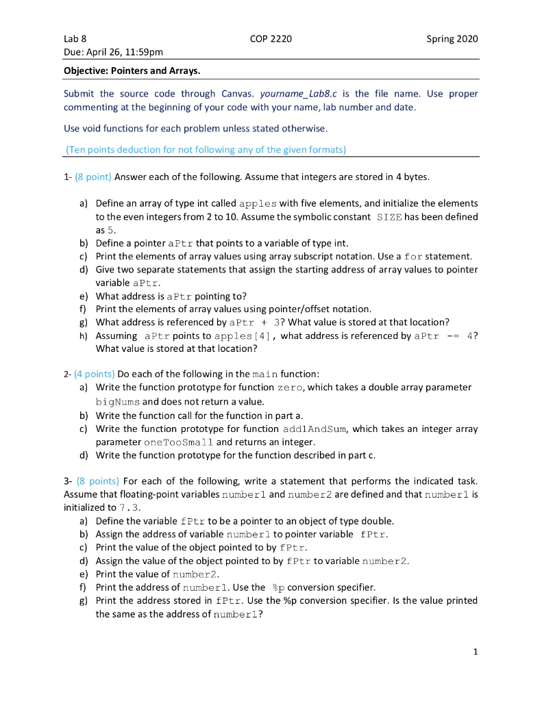Solved COP 2220 Spring 2020 Lab 8 Due: April 26, 11:59pm | Chegg.com