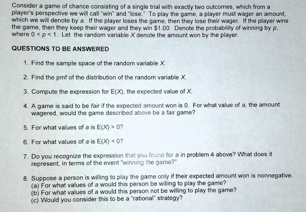 Solved Consider a game of chance consisting of a single | Chegg.com